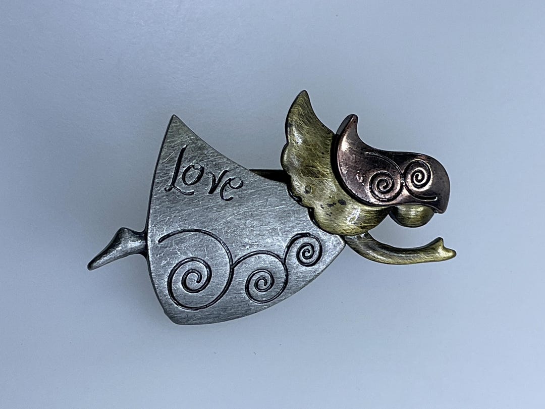 Vintage Pin Brooch Tri Toned Angel With Love and Spirals Used - Etsy