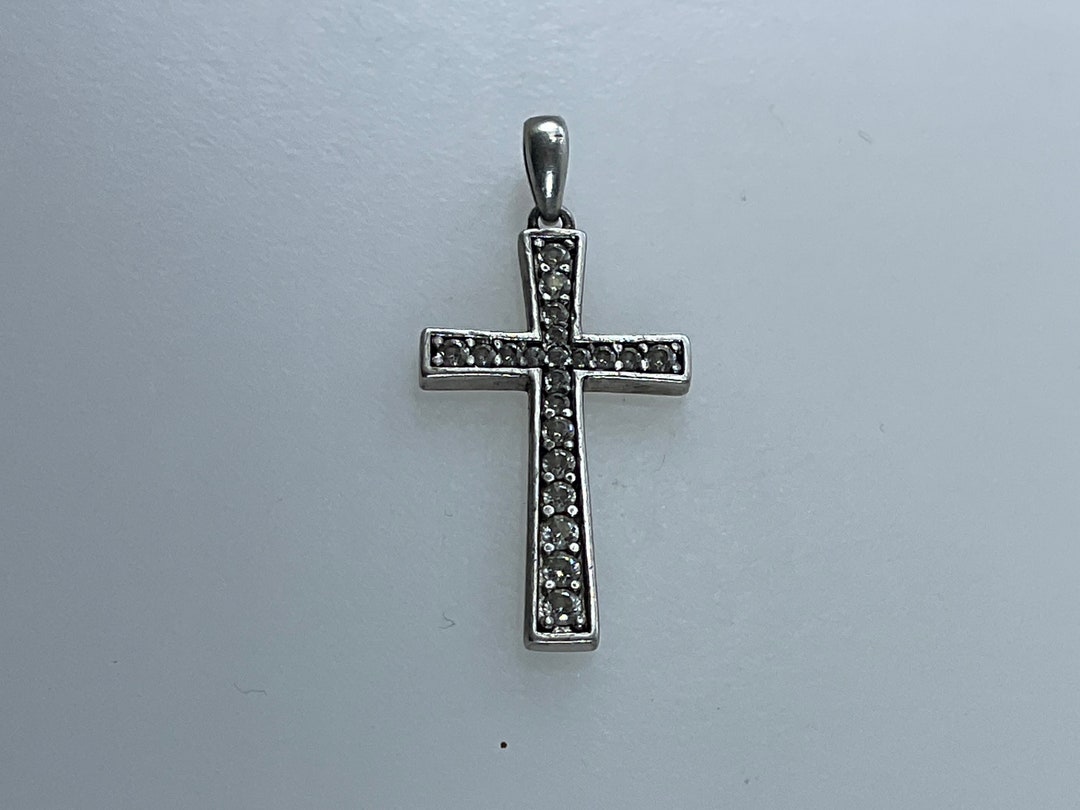 Vintage Pendant Sterling Silver 925 Cross With Clear Stones Used - Etsy