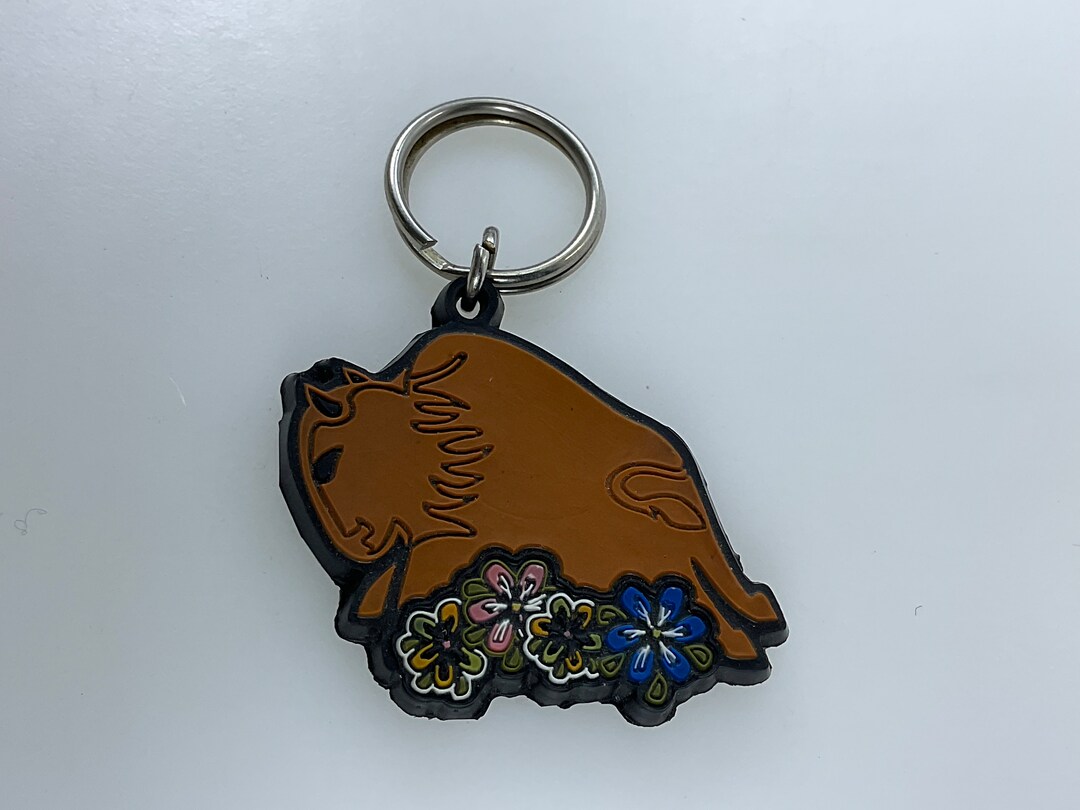 Vintage Keychain Buffalo With Flowers Brown Blue Green Pink Used - Etsy