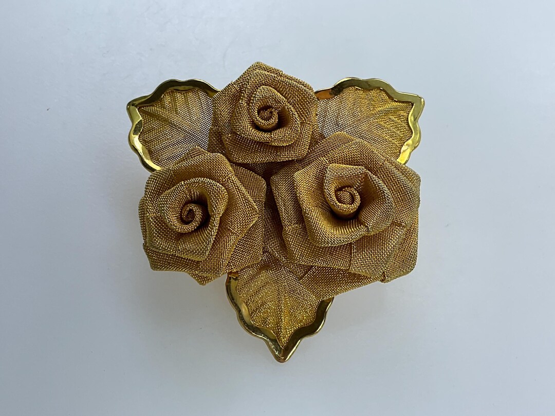 Vintage Pin Brooch Gold Toned Mesh Roses Used - Etsy