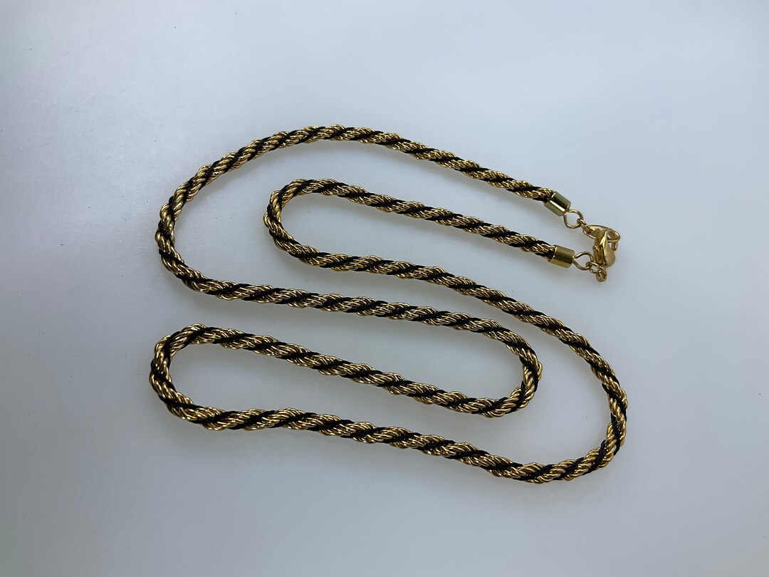 Vintage Avon 24 Necklace Gold Toned Twist Rope Chain With Black Rope ...