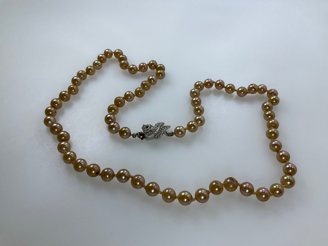 Vintage Marvella 19 Necklace Silver Toned With Champagne Faux Pearl ...