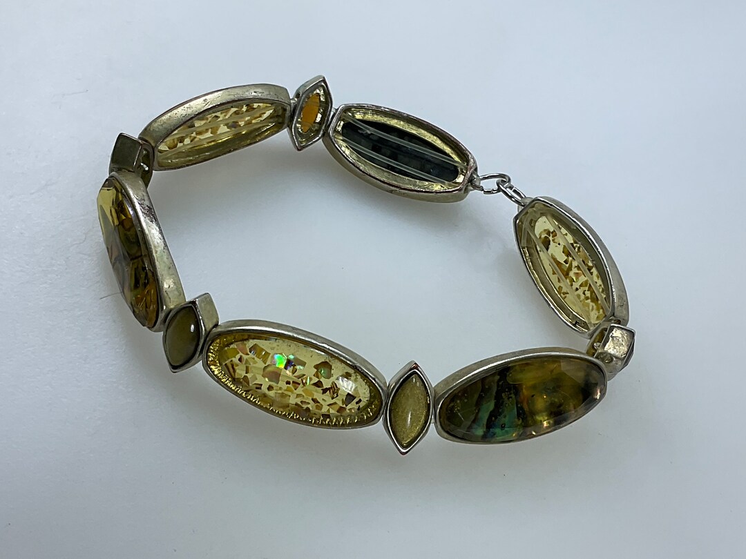 Vintage 7” Bracelet Stretchy With Gold Toned Marquis Beads Abalone ...