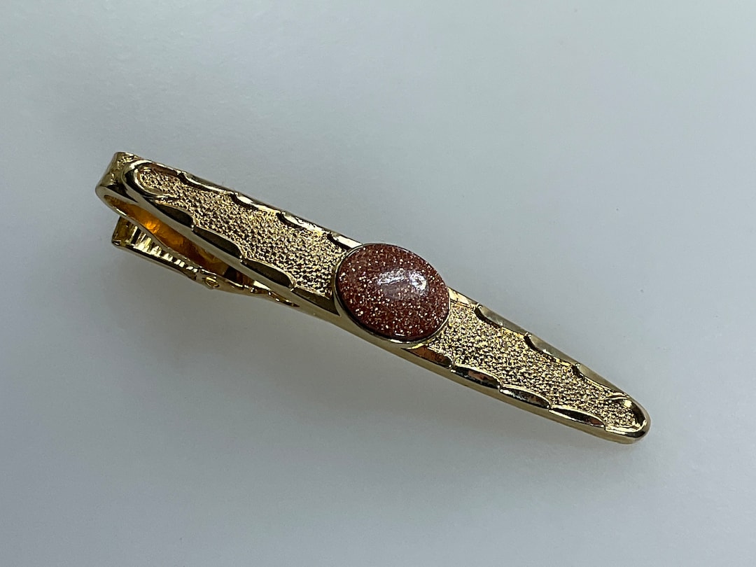 Vintage Tie Clip Gold Toned With Oval Goldstone Used - Etsy