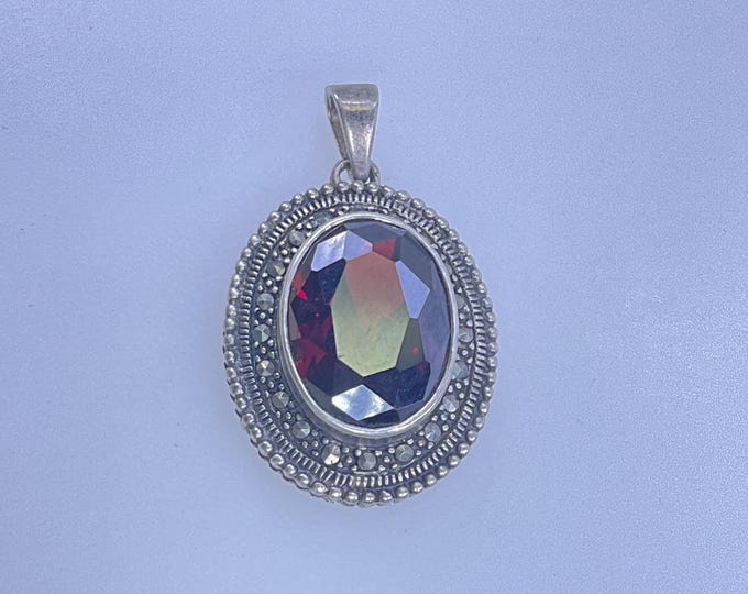 Vintage Pendant Sterling Silver 925 Oval Garnet With Marcasites Needs ...