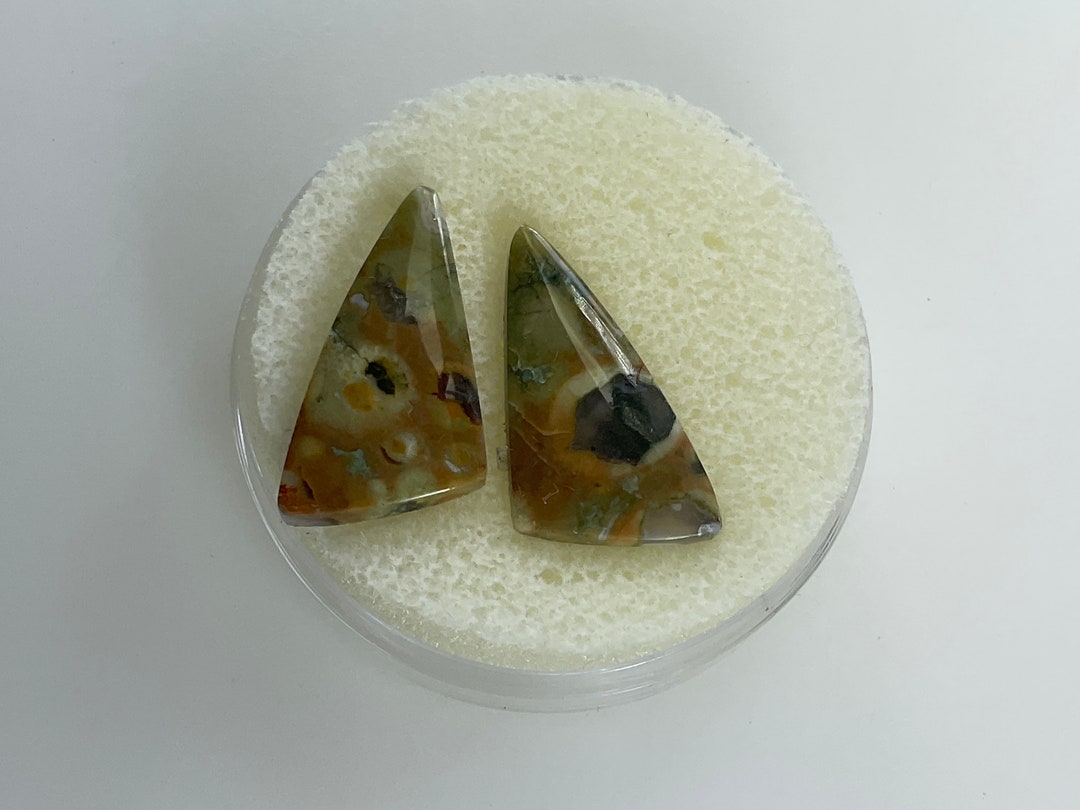 Vintage Pair Cabochons Triangular Shape Brown Green Black Jasper Supply ...