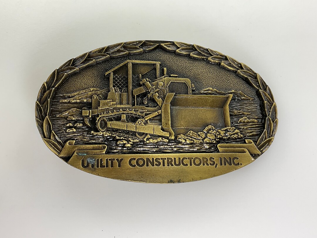 Vintage Indiana Metal Craft Belt Buckle Brass Oval Utility Constructors ...
