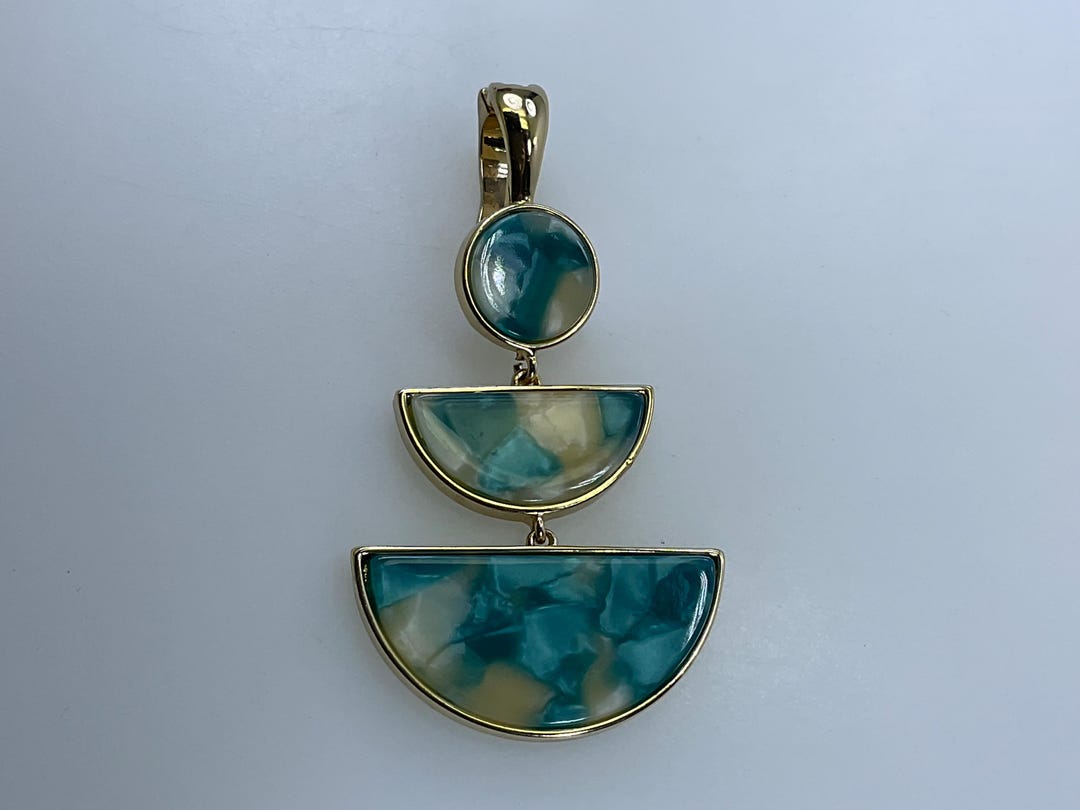 Vintage RMN Pendant Gold Toned Round and Half Rounds With Blue White ...