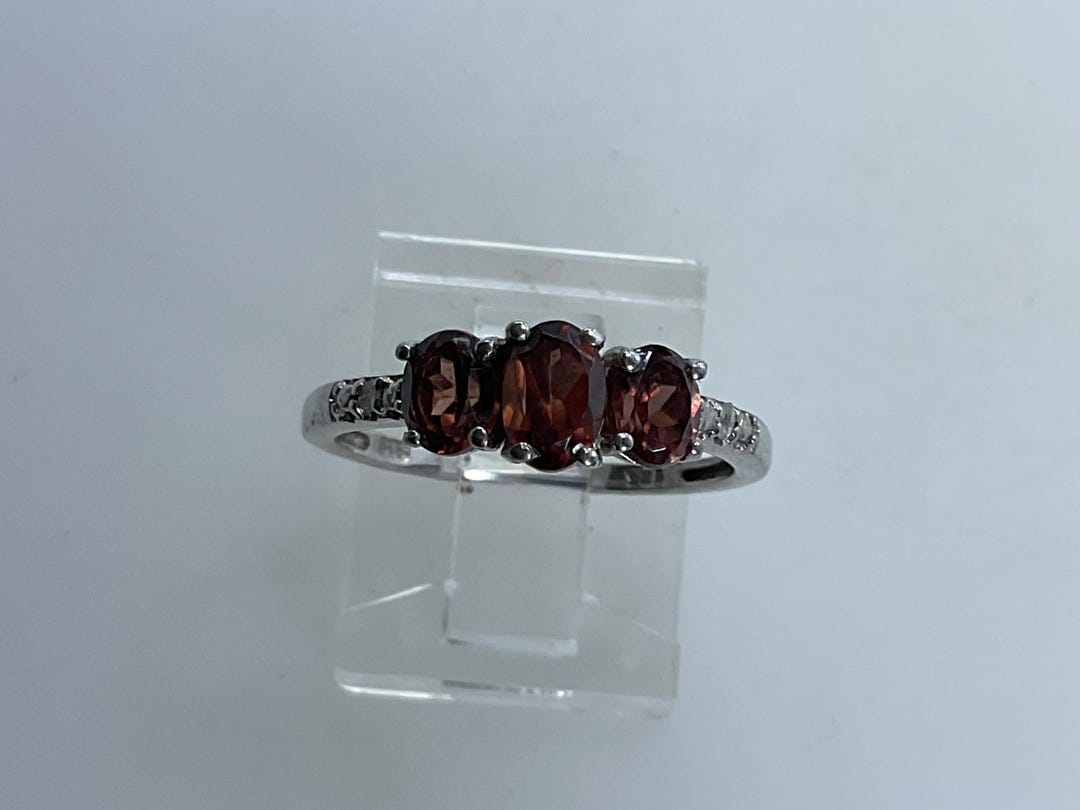 Vintage Ring Size 7.5 Sterling Silver 925 Oval Garnets and Clear Stones ...