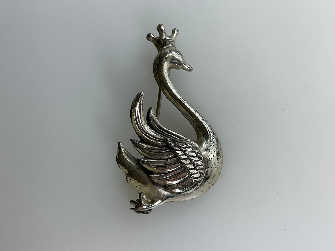Vintage Lang Pin Brooch Sterling Silver 925 Swan With Crown Needs ...