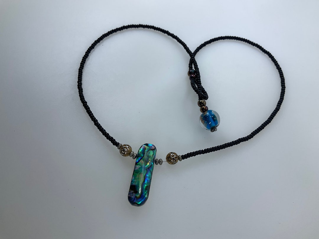 Vintage 16” Necklace Rectangular Abalone Shell With Black Beads Used - Etsy