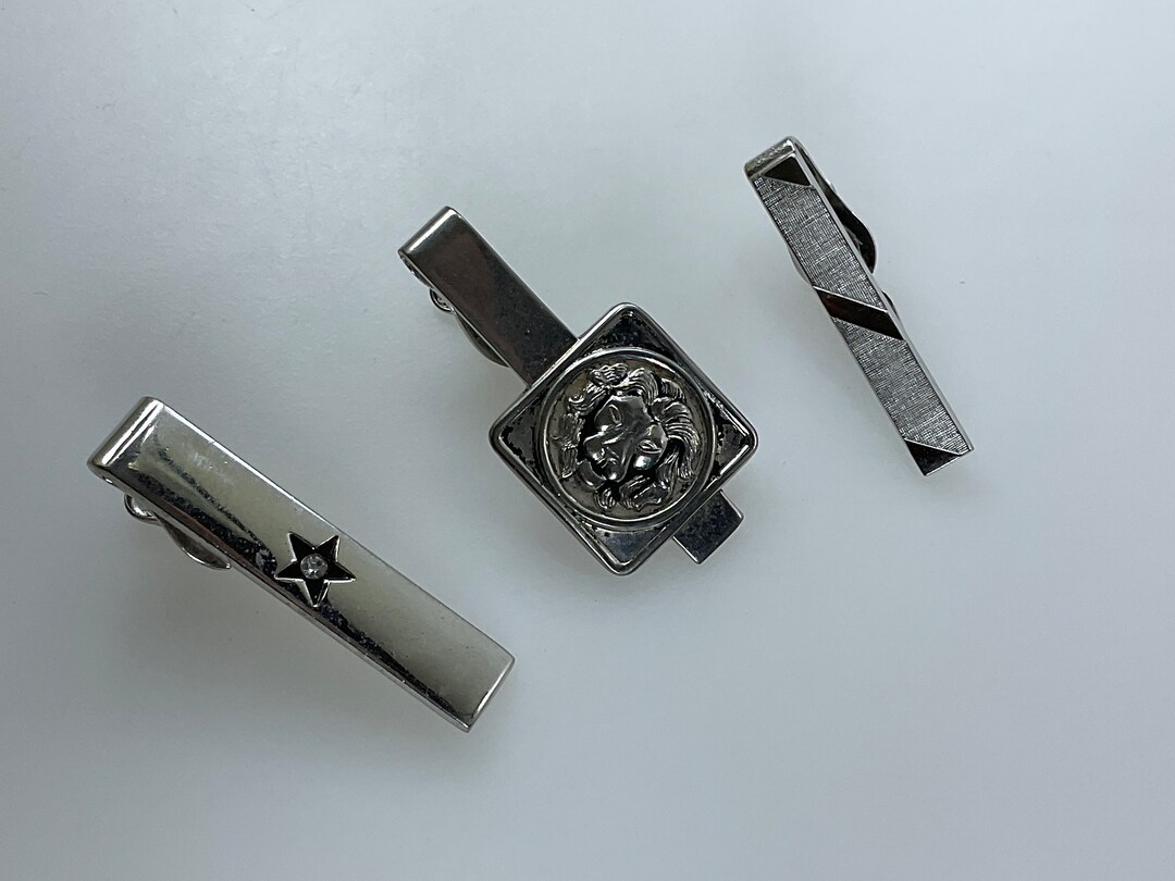 Vintage Swank Lot of 3 Tie Clips Silver Toned Assorted Designs as is ...