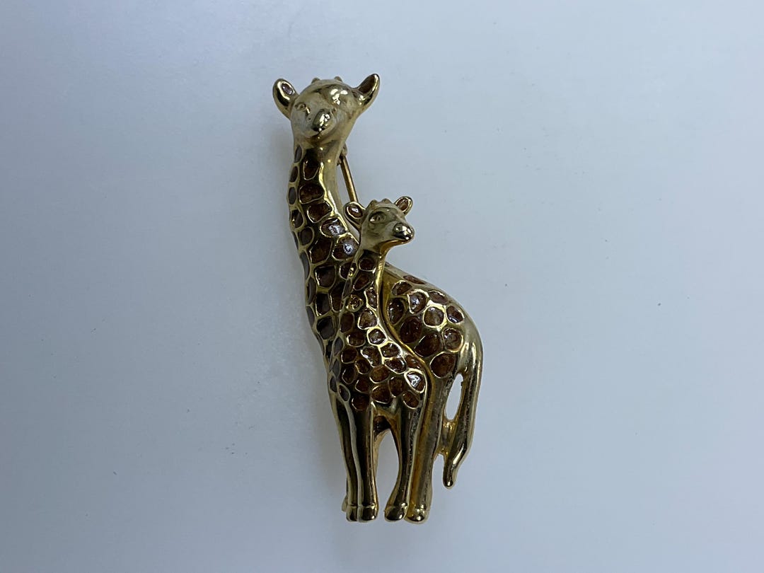 Vintage Pin Brooch Gold Toned Giraffes With Brown Enamel Used - Etsy