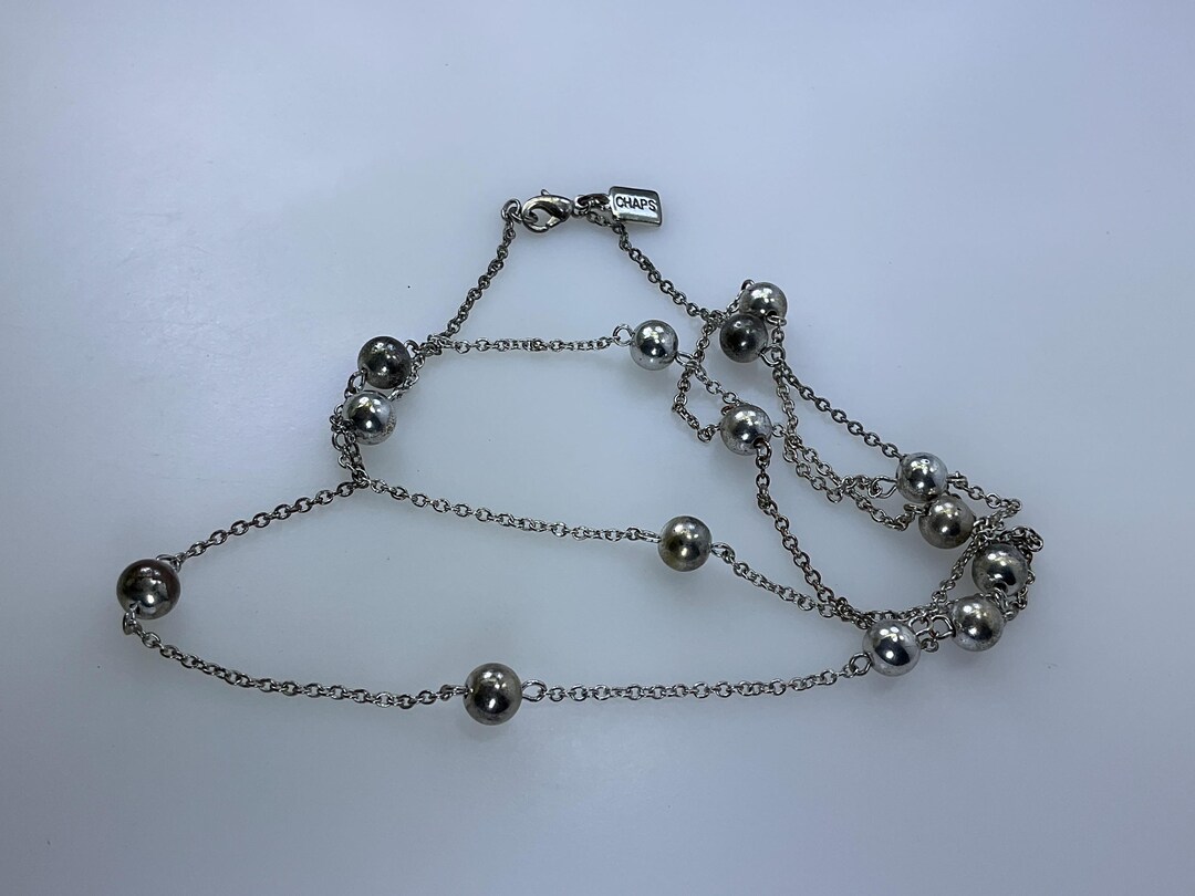 Vintage Chaps 30” Necklace Silver Toned Chain With Beads Used - Etsy
