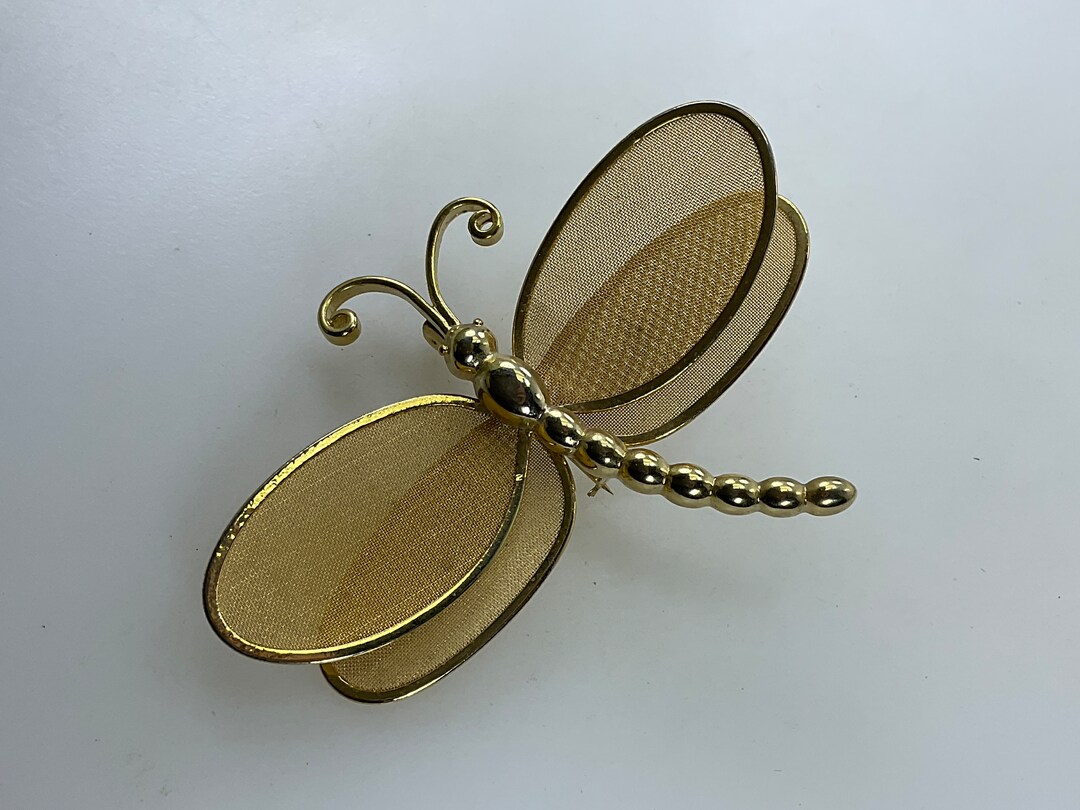 Vintage Pin Brooch Gold Toned Mesh Dragonfly Used - Etsy