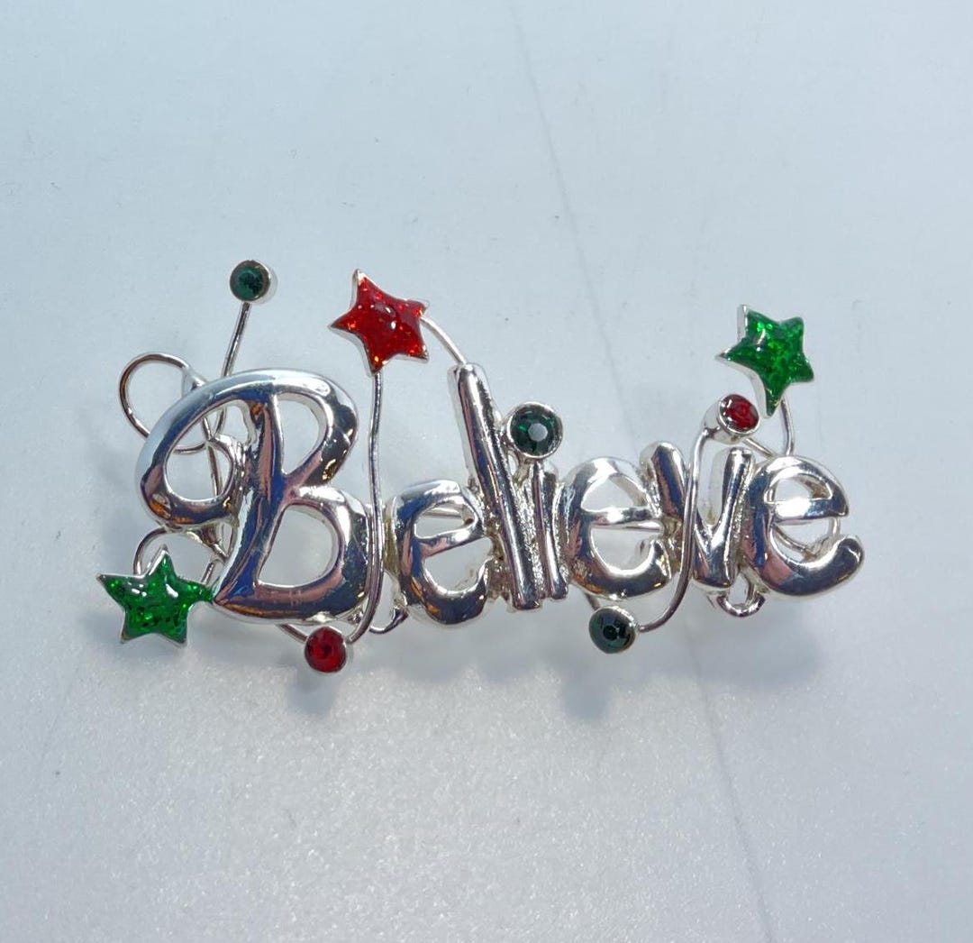 Vintage Pin Brooch Silver Toned Believe With Red and Green Used - Etsy