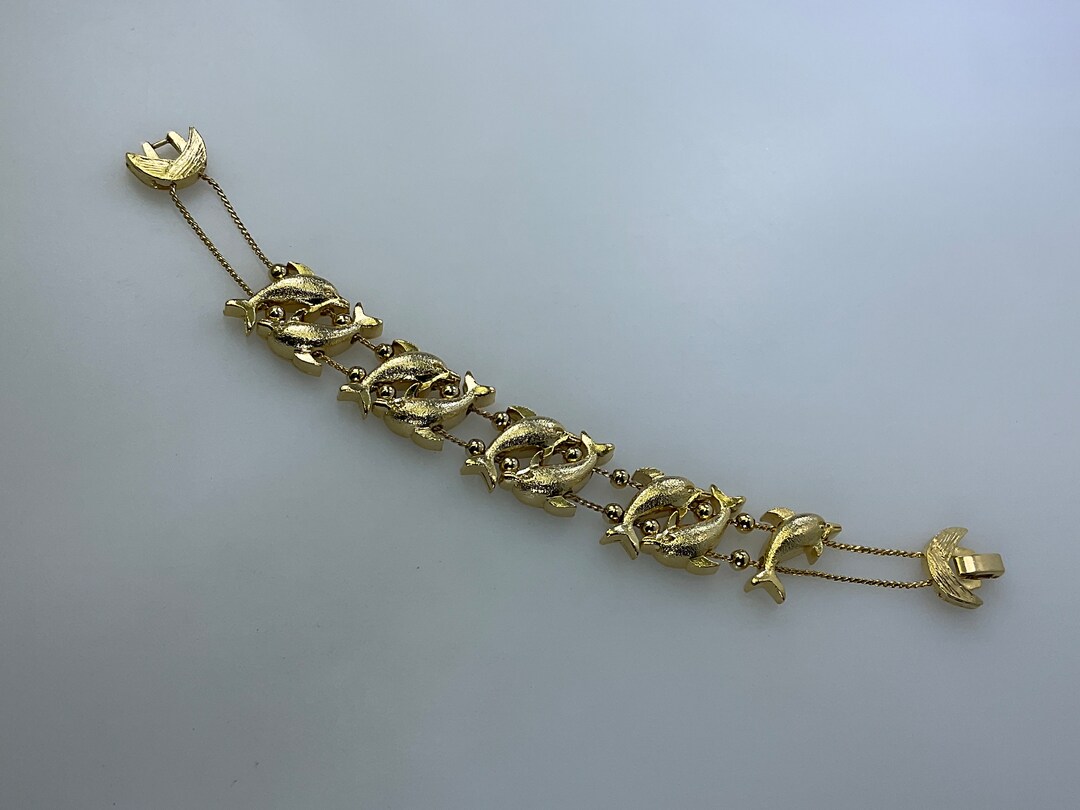 Vintage 7.25 Bracelet Gold Toned Chains With Dolphin Beads Used - Etsy