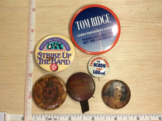 Vintage Lot of 6 Old Buttons Pins Various Subjects Used | Etsy
