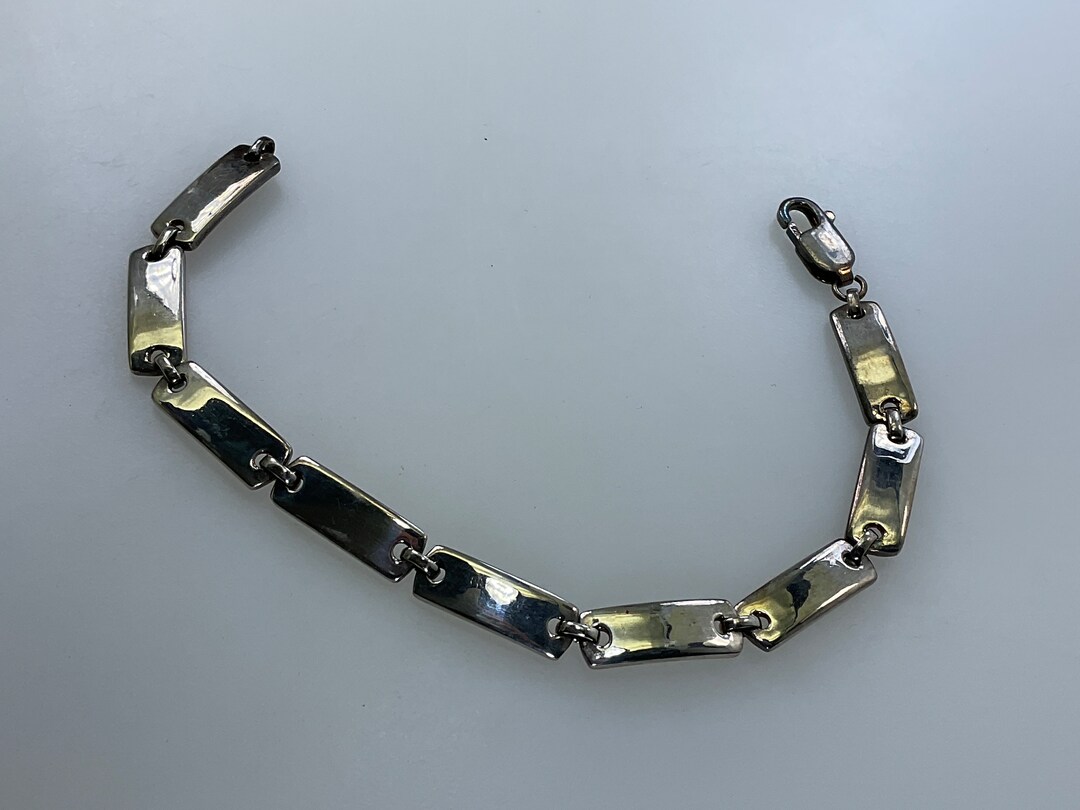 Vintage 8” Bracelet Sterling Silver 925 With Rectangles Needs Cleaned ...
