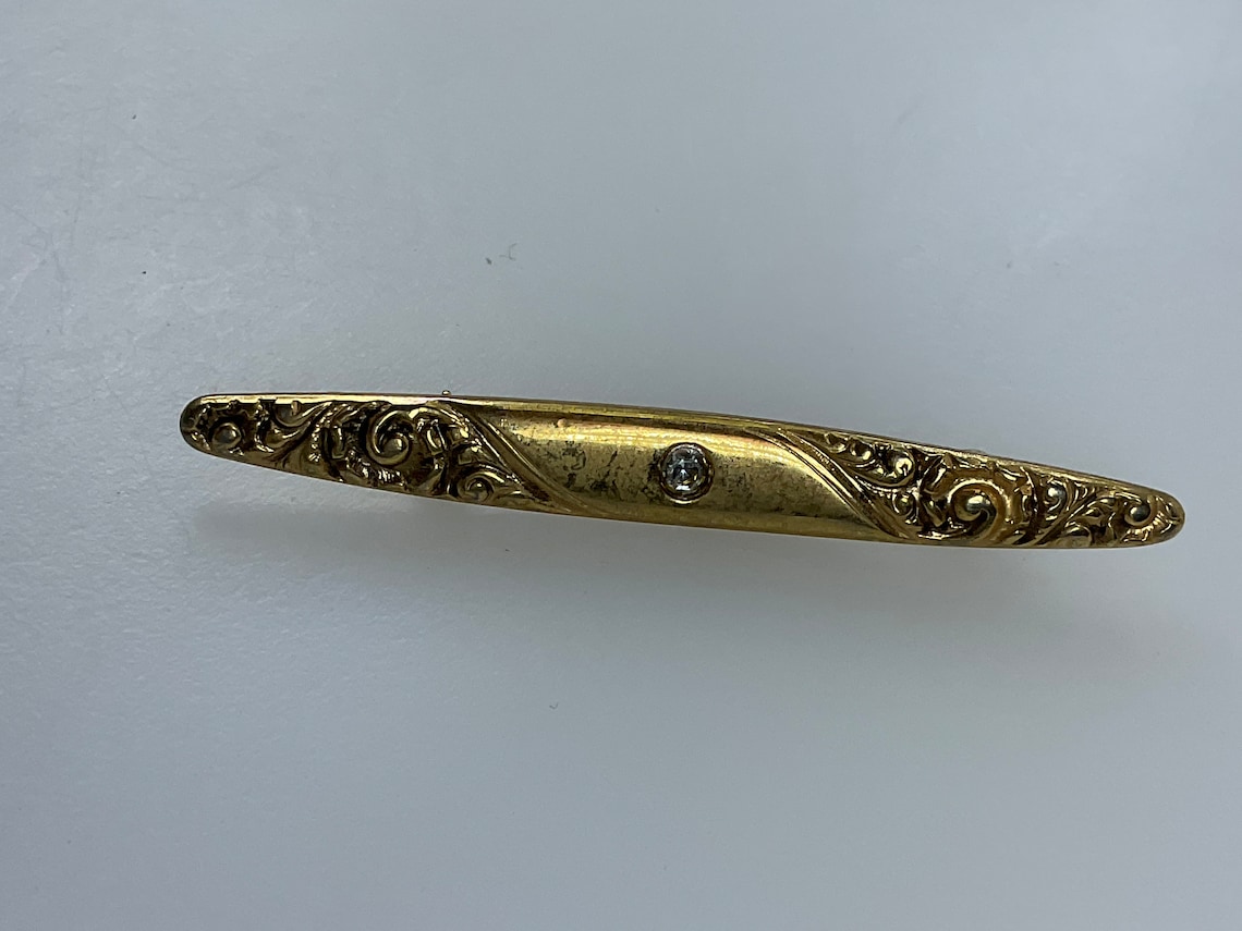 Vintage Avon Pin Brooch Gold Toned Bar Design With Clear - Etsy