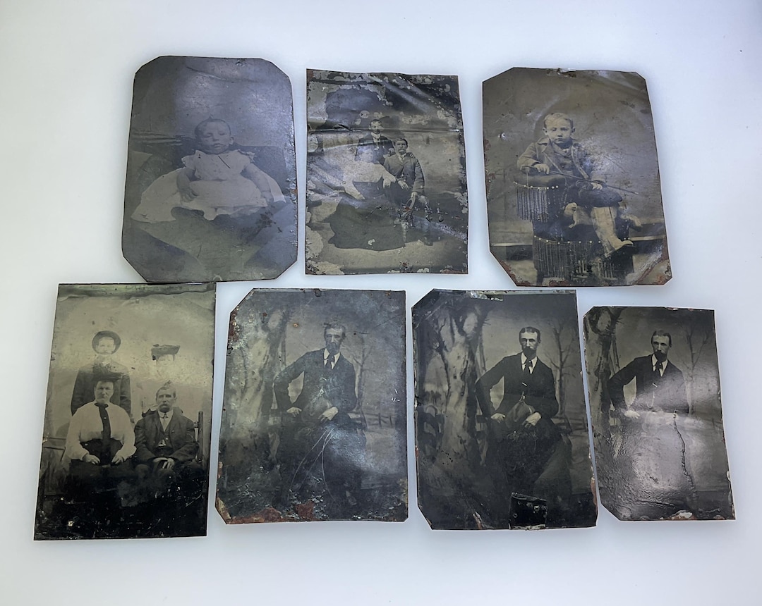 Vintage Lot of 7 Old Tin Type Photos Black and White Used - Etsy