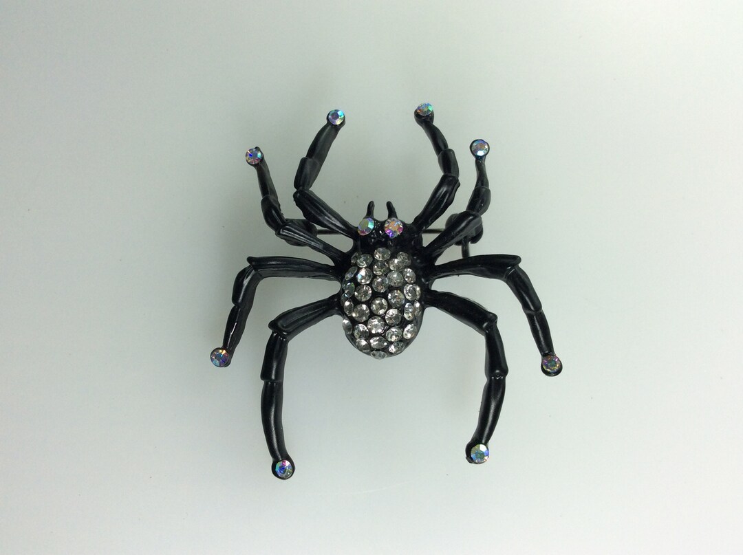 Vintage Pin Brooch Black Spider Design With AB and Clear - Etsy