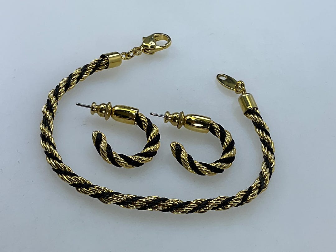 Vintage Avon 6.75” Bracelet Stud Hoop Earrings Set Gold Toned Twist ...