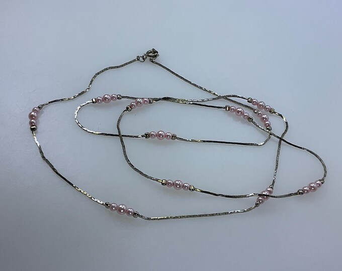 Vintage 28” Necklace Silver Toned Chain With Pink Pearly Beads Used - Etsy