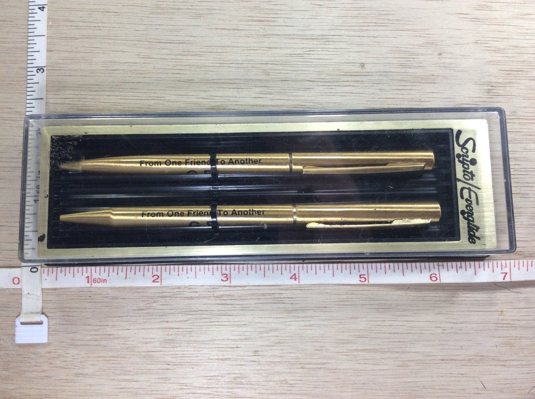 Vintage Scripto Everglide Gold Toned Pen Pencil Set in Original Case GE ...