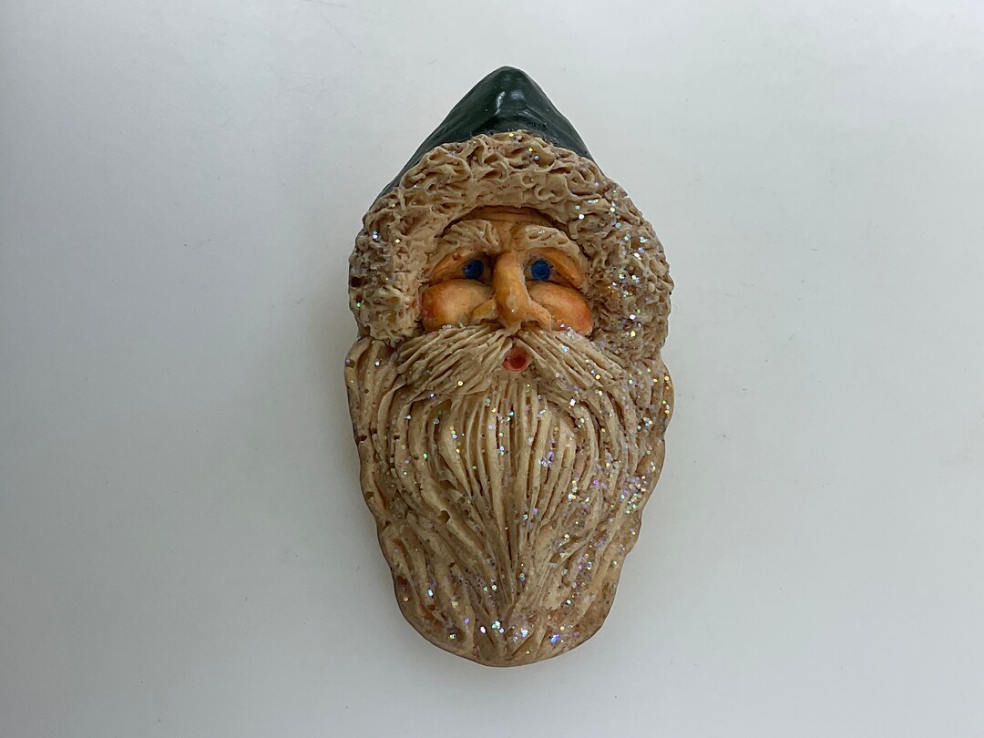 Vintage Pin Brooch Country Santa Claus Tan Green With Sparkles Used - Etsy