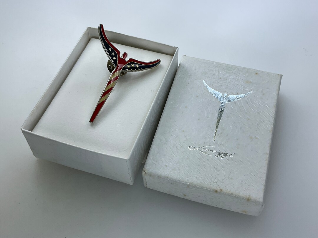 Vintage Lavaggi Pin Brooch Silver Toned American Angel Red White Blue ...