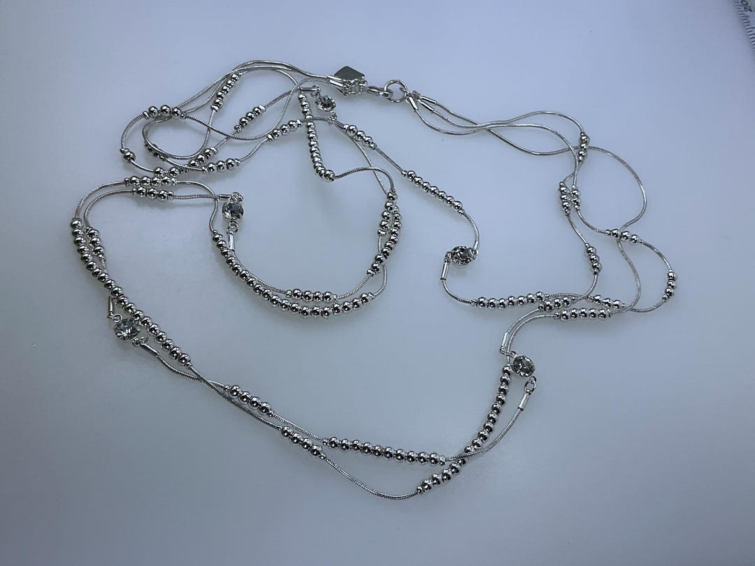 Vintage Chaps 17” Necklace 3 Strands Silver Toned Snake Chains With ...