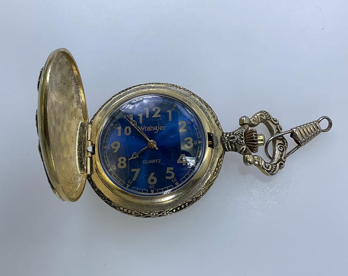 Vintage Wrangler Pocket Watch Gold Toned With Blue Face Semi Truck ...