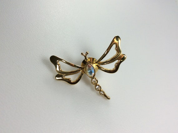 Vintage Avon Pin Brooch Gold Toned Dragonfly With AB Clear | Etsy