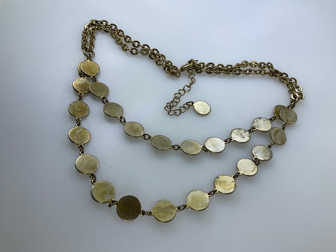 Vintage 1417 Necklace Gold Toned 2 Strands Chains With Plain Disks Used ...
