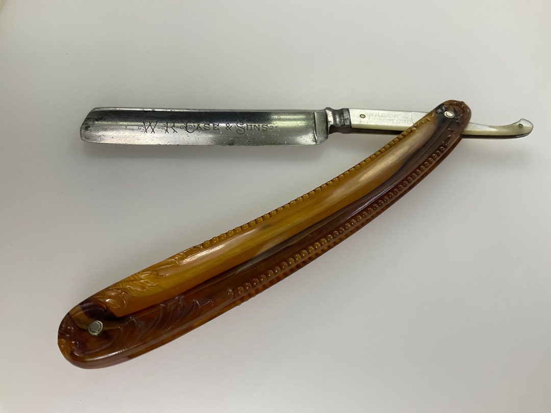 Vintage W R Case and Sons Straight Razor MOP Handle Brown Scales Used ...