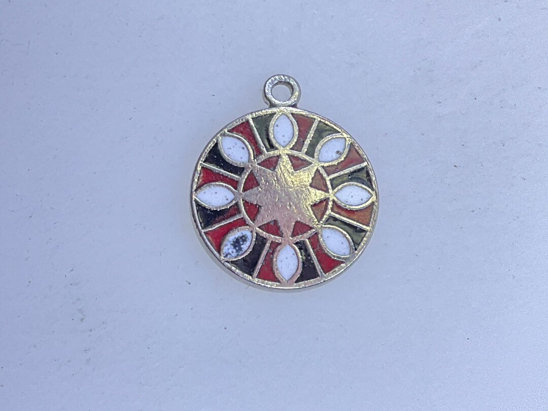 Vintage Charm Sterling Silver 925 Round Pa Dutch Hex White Red Black ...