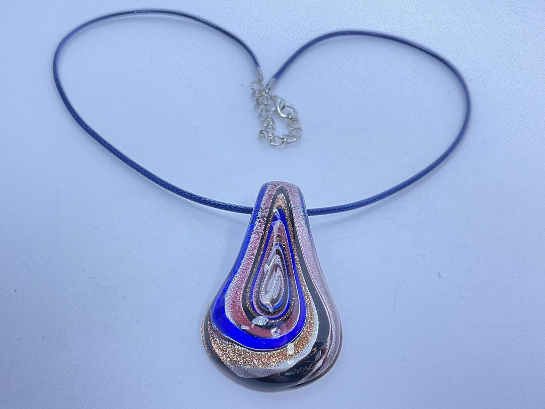 Vintage 18” Silver Toned Blue Cord Necklace With Glass Pendant Used - Etsy