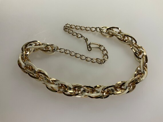 Vintage 16” Necklace Gold Toned Chain With White Enam… - Gem