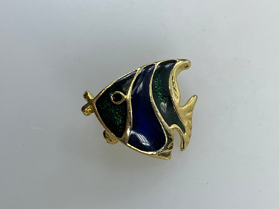 Vintage Pin Brooch Gold Toned Angel Fish With Blue and Green Enamel ...