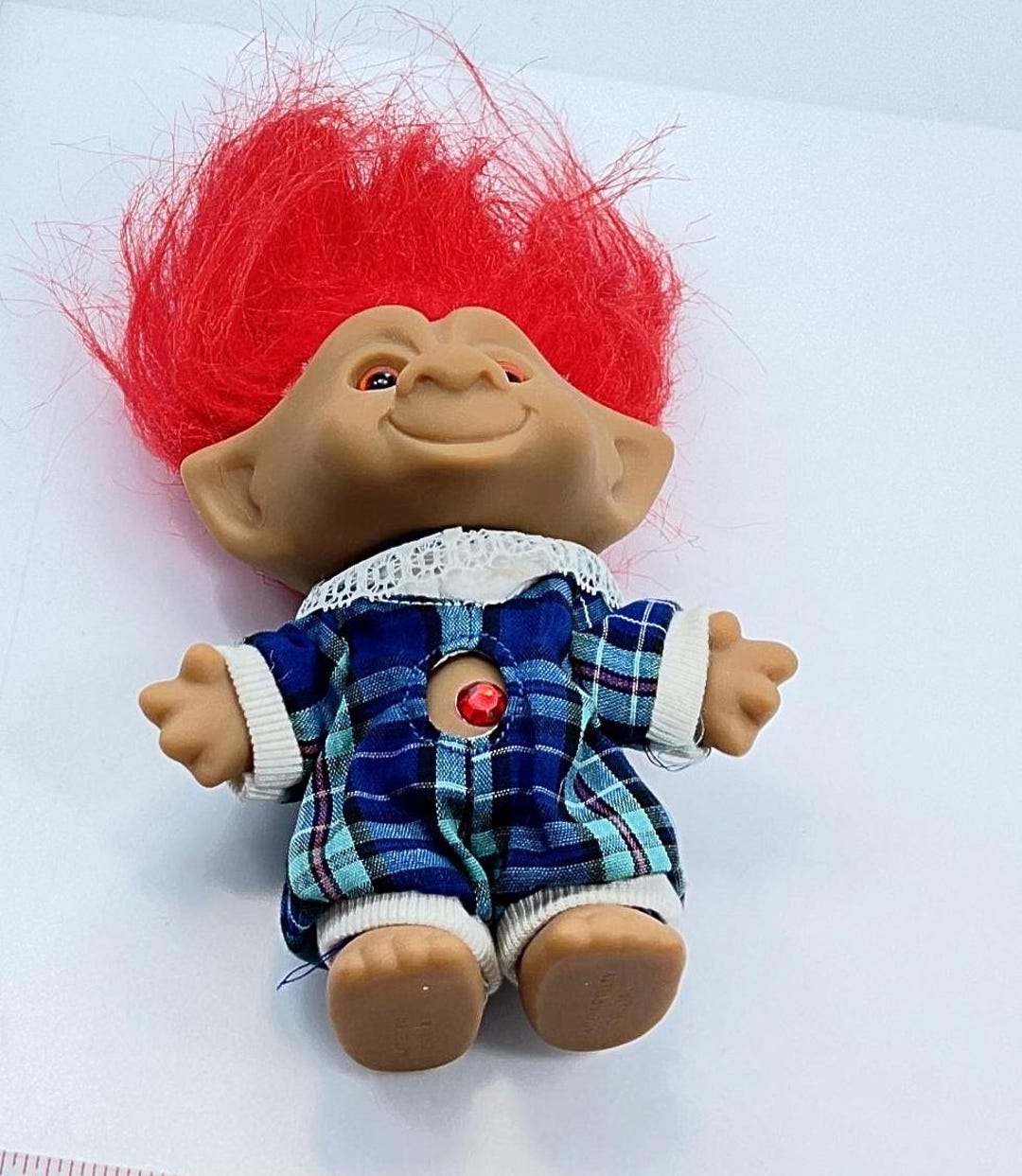 Vintage Ace Novelty Troll With Red Hair, Circle Belly Gem and Blue ...