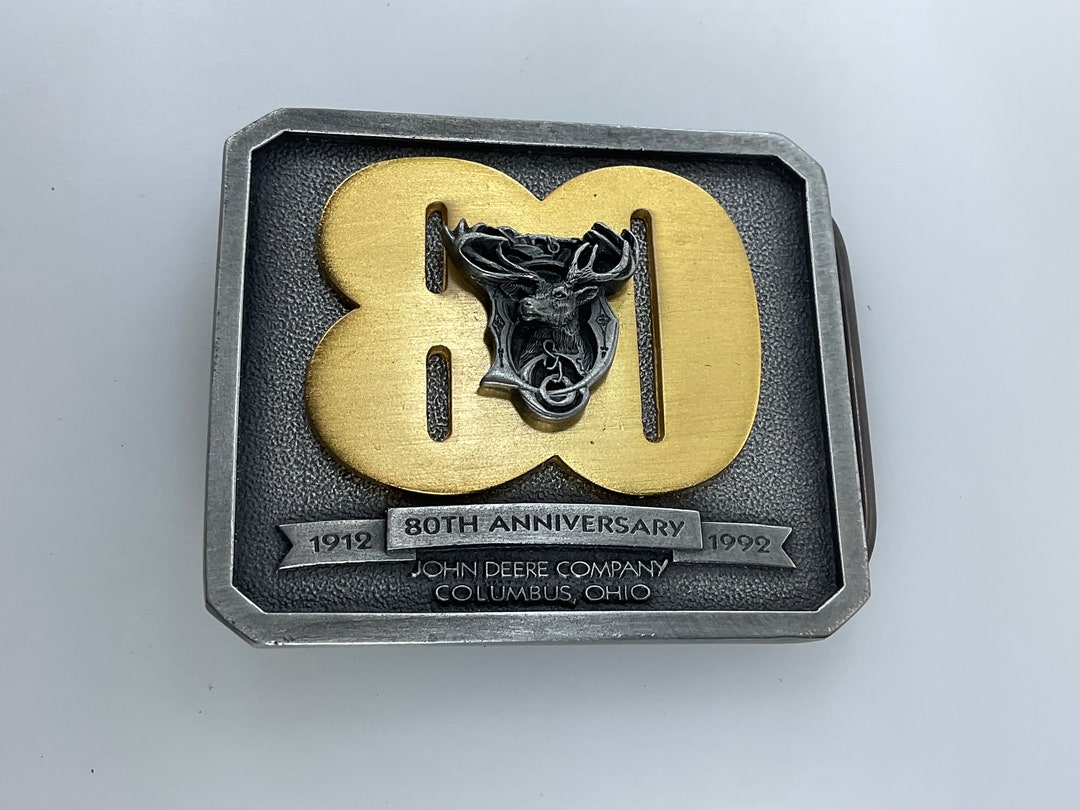 Vintage Belt Buckle Pewter Gold Toned John Deere 80th Anniversary 1992 ...
