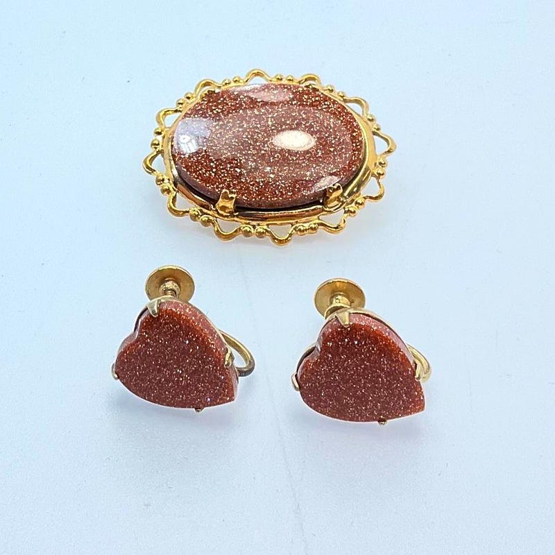 Vintage Goldstone Brooch - Etsy