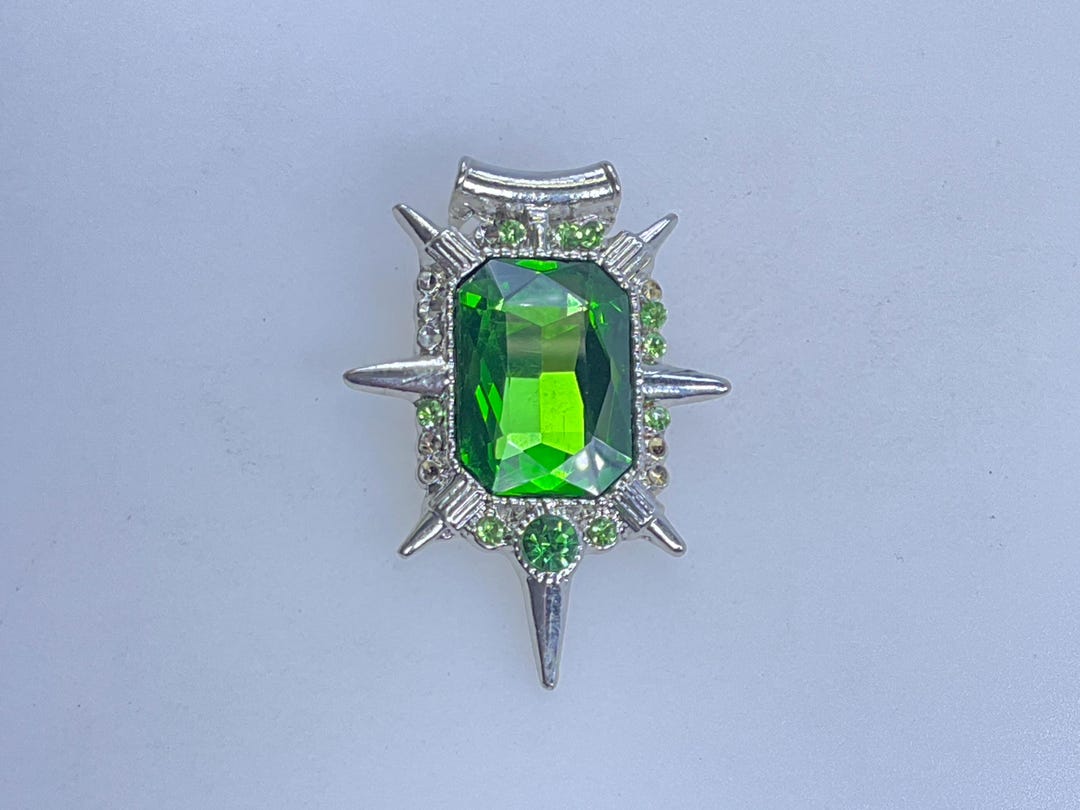 Vintage Pendant Silver Toned Rectangle With Spikes and Green ...