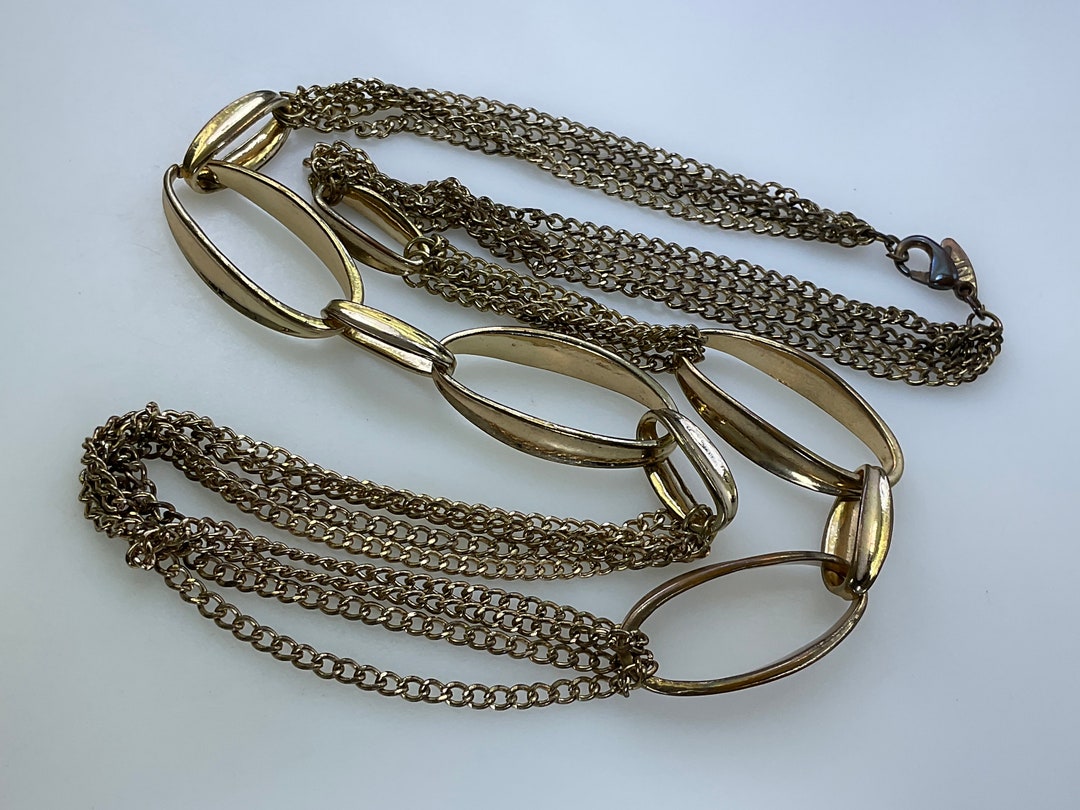 Vintage NY 35” Necklace Gold Toned Chains With Ovals Needs Cleaned Used ...