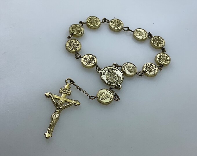 Vintage 6” Rosary Bracelet Gold Toned With St Anthony Coin Beads Used ...
