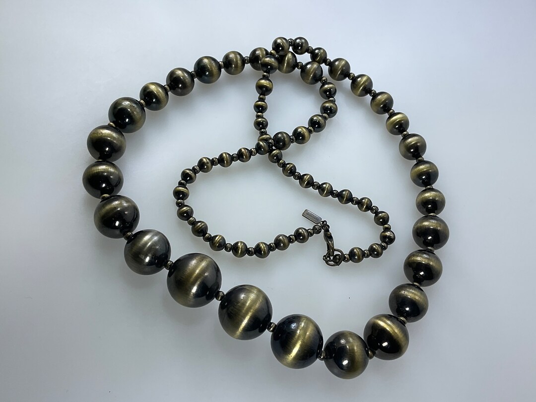 Vintage Alabaster 28” Necklace With Brass Toned Beads Used - Etsy