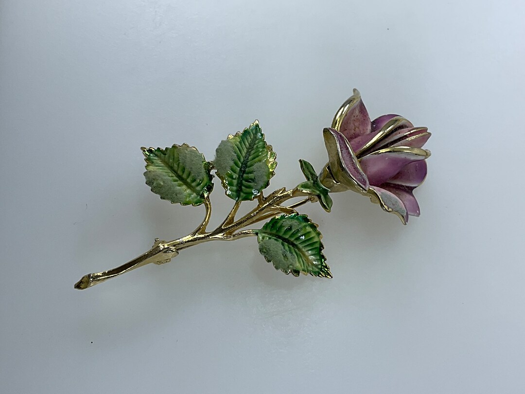 Vintage Weiss Pin Brooch Gold Toned Rose With Lavender and Green Enamel ...