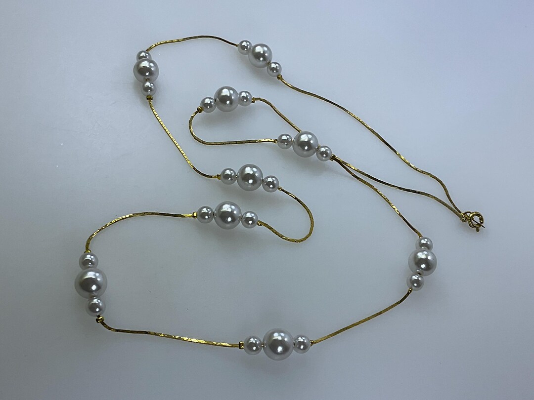 Vintage 28” Necklace Gold Toned Chain With White Pearly Beads Used - Etsy