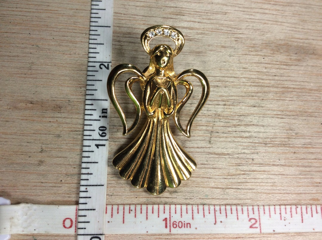 Vintage Gold Toned Angel Pin Brooch Rhinestones Used - Etsy